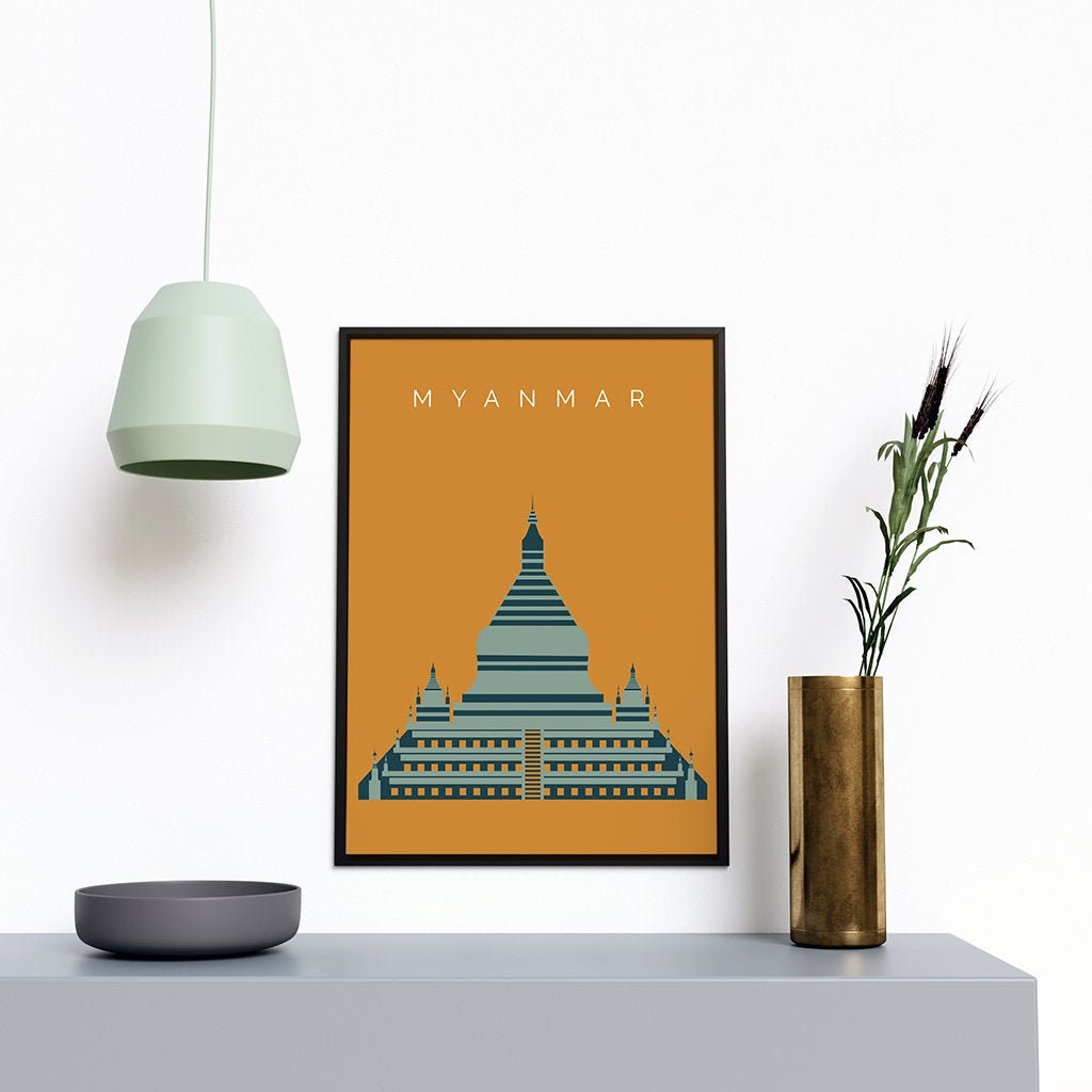 Myanmar Art Deco Travel Posters Began Temple Myanmar | Etsy