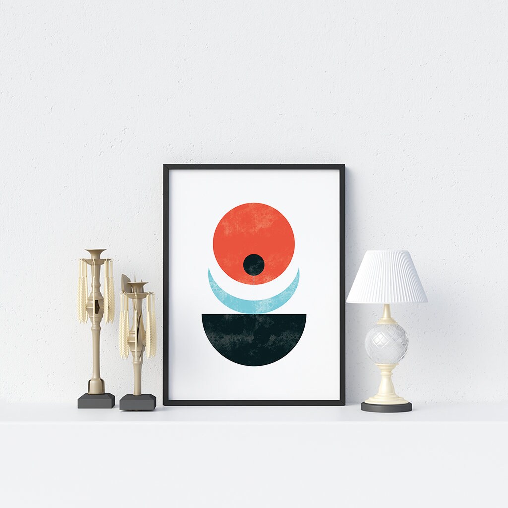 Red Circle With Half Moon Geometric Design Geometric Print | Etsy