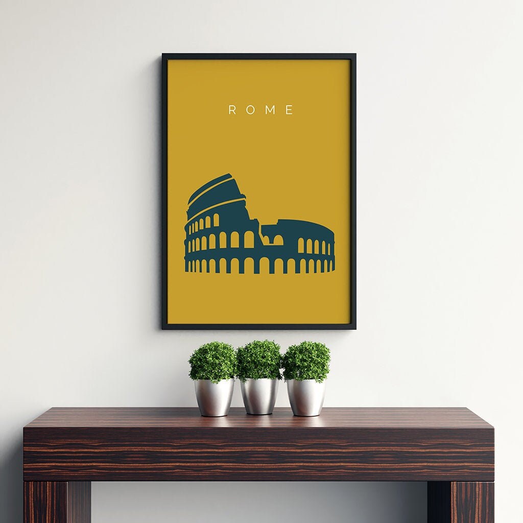 Rome Art Deco Travel Posters Colosseum Minimalistic Travel | Etsy
