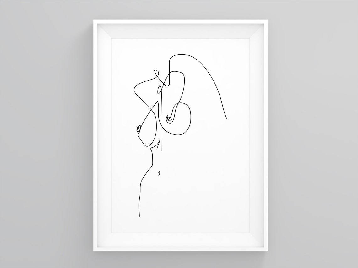 Female Form Line Drawing Wall Art, Large Poster, Framed Scandi Art ...
