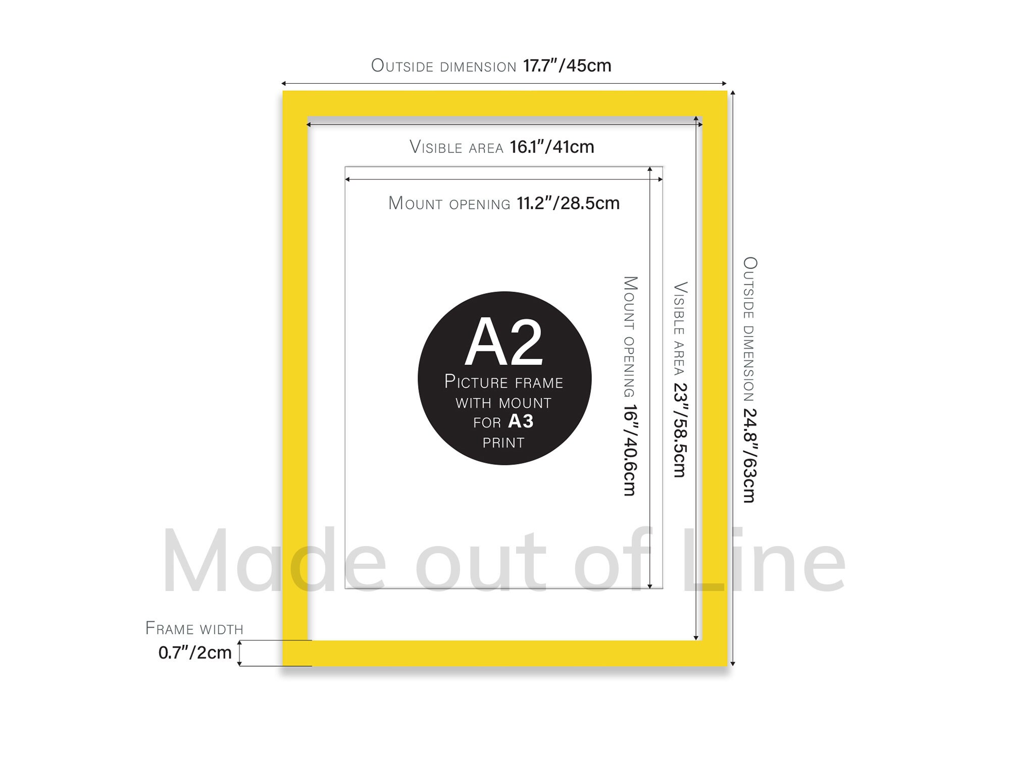 Yellow Picture Frame, Yellow Photo Frame, A2, A3, A4, A5, White Mounted ...