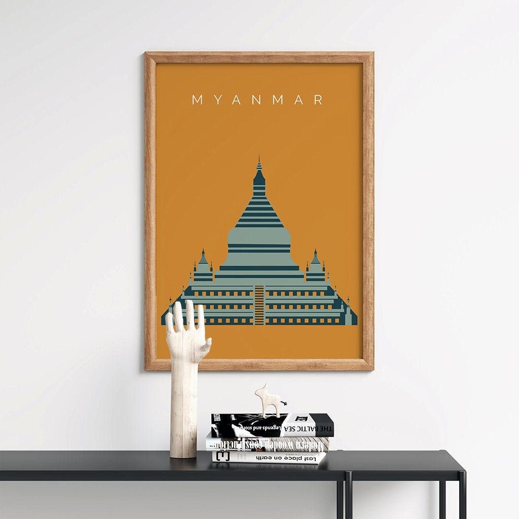 Myanmar Art Deco Travel Posters Began Temple Myanmar | Etsy