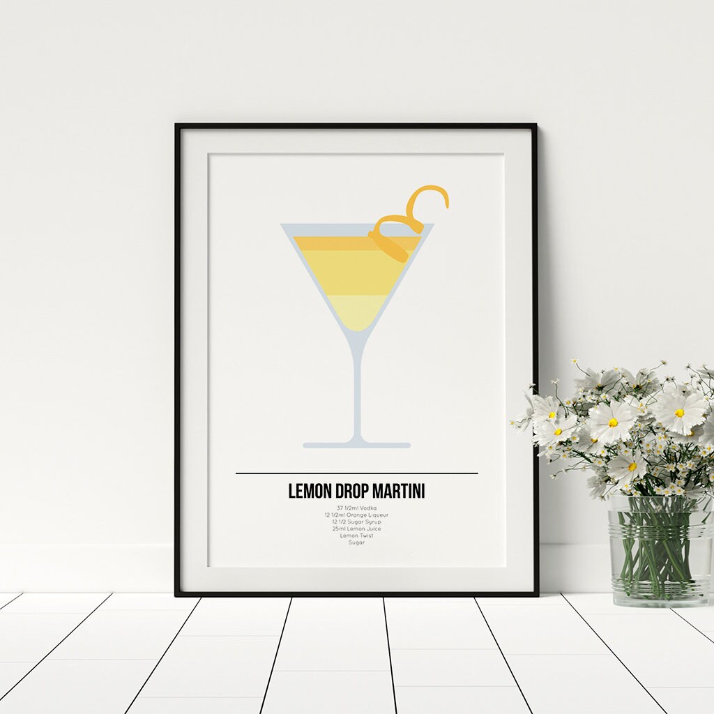 Lemon Drop Martini Cocktail Drinking Poster Stylish Kitchen | Etsy