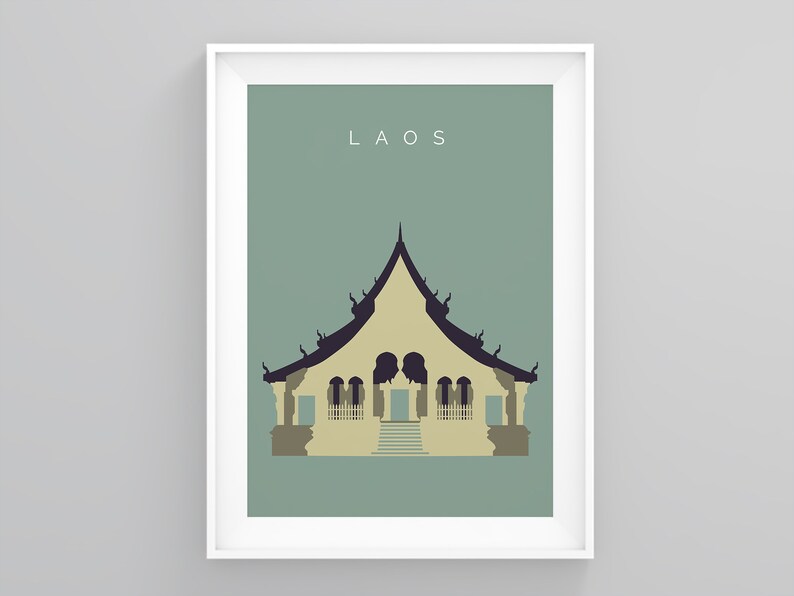 Laos Vintage Travel Posters Town of Luang Prabang Laos Art | Etsy