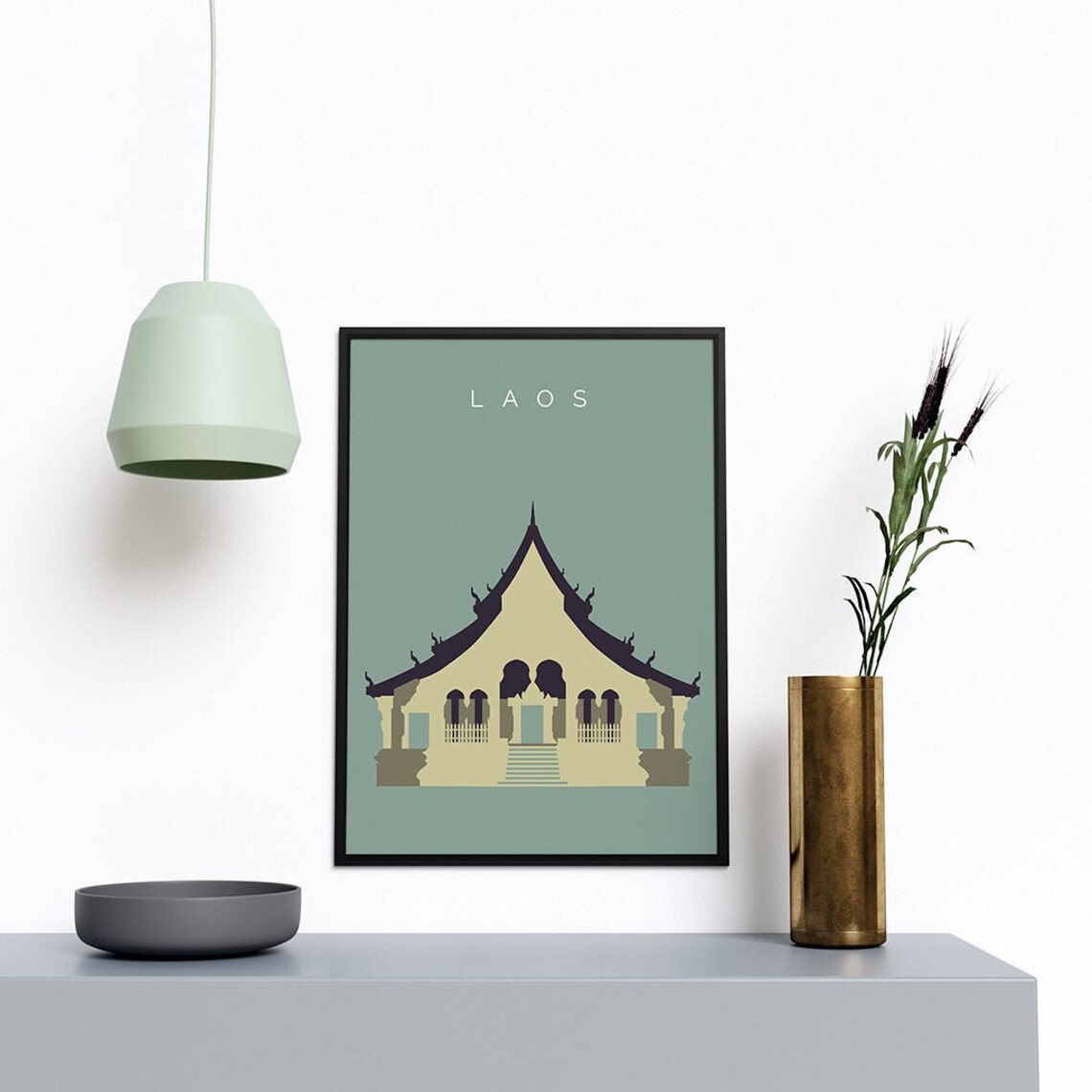 Laos Vintage Travel Posters Town of Luang Prabang Laos Art | Etsy