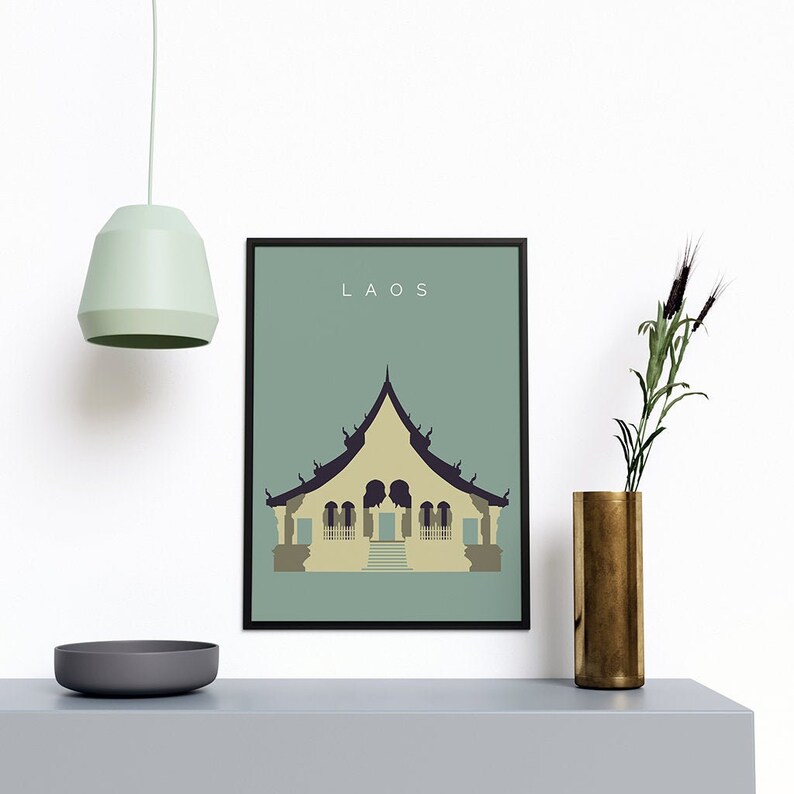 Laos Vintage Travel Posters Town of Luang Prabang Laos Art | Etsy