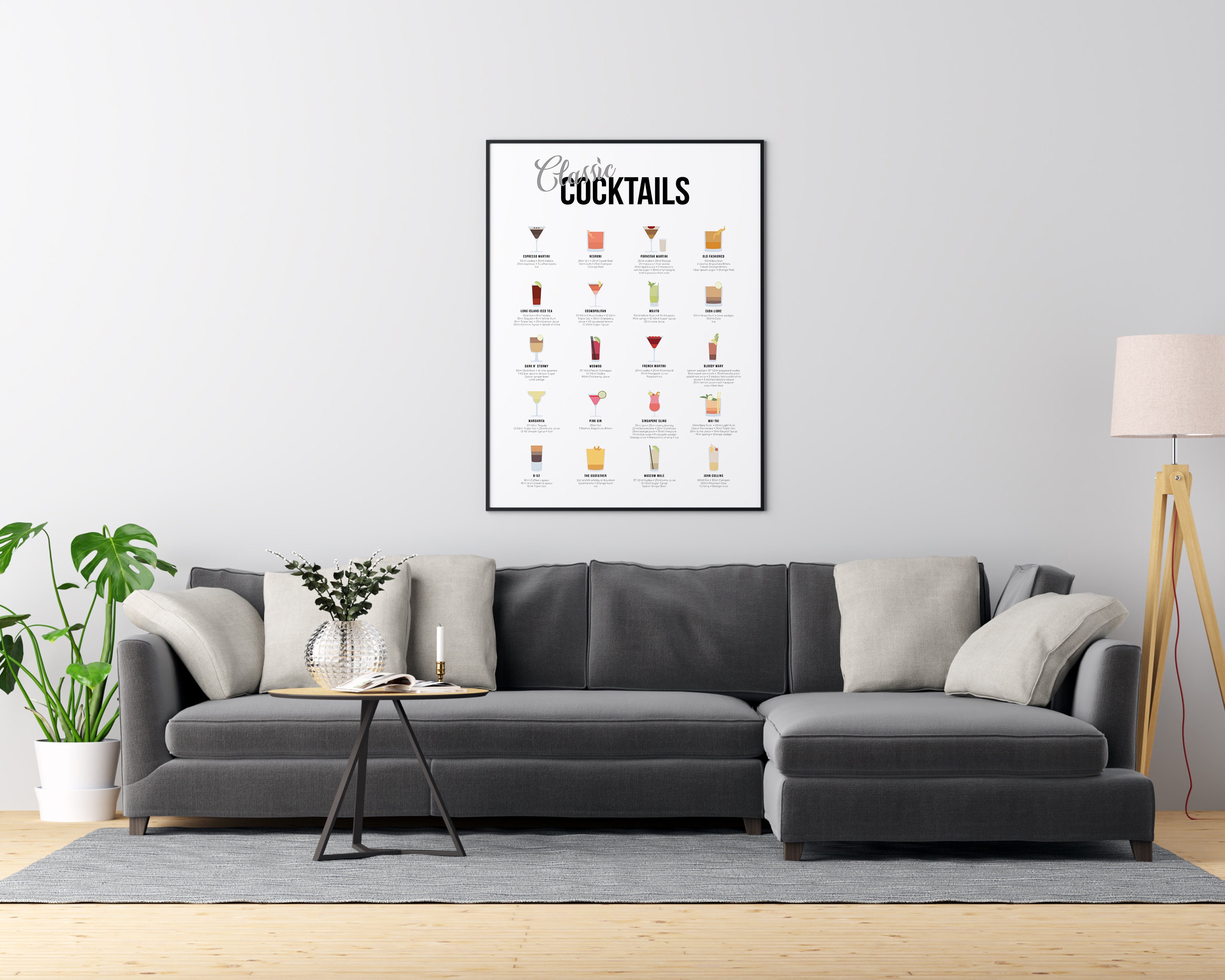 Cocktail Drinks Poster, Classic Cocktail Drinks Recipe Print, Wall Art ...