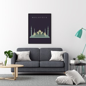 Malaysia Travel Poster, Crystal Mosque Kuala Terengganu, Malaysia Art ...