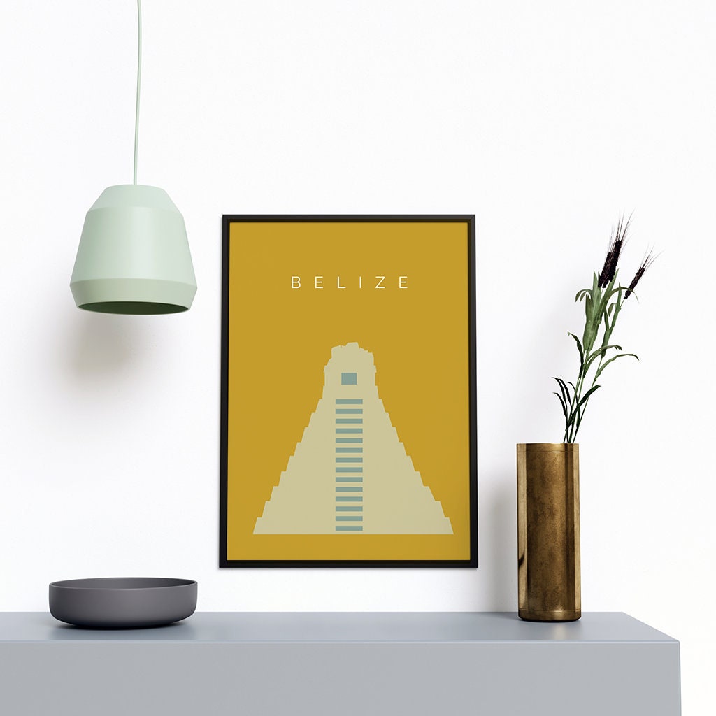 Belize Vintage Travel Posters Maya Ruins Travel Print Belize | Etsy