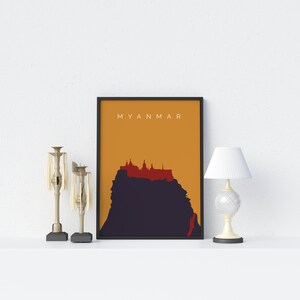 Myanmar Minimalistic Travel Poster, Mount Popa Myanmar, Travel Wall Art ...