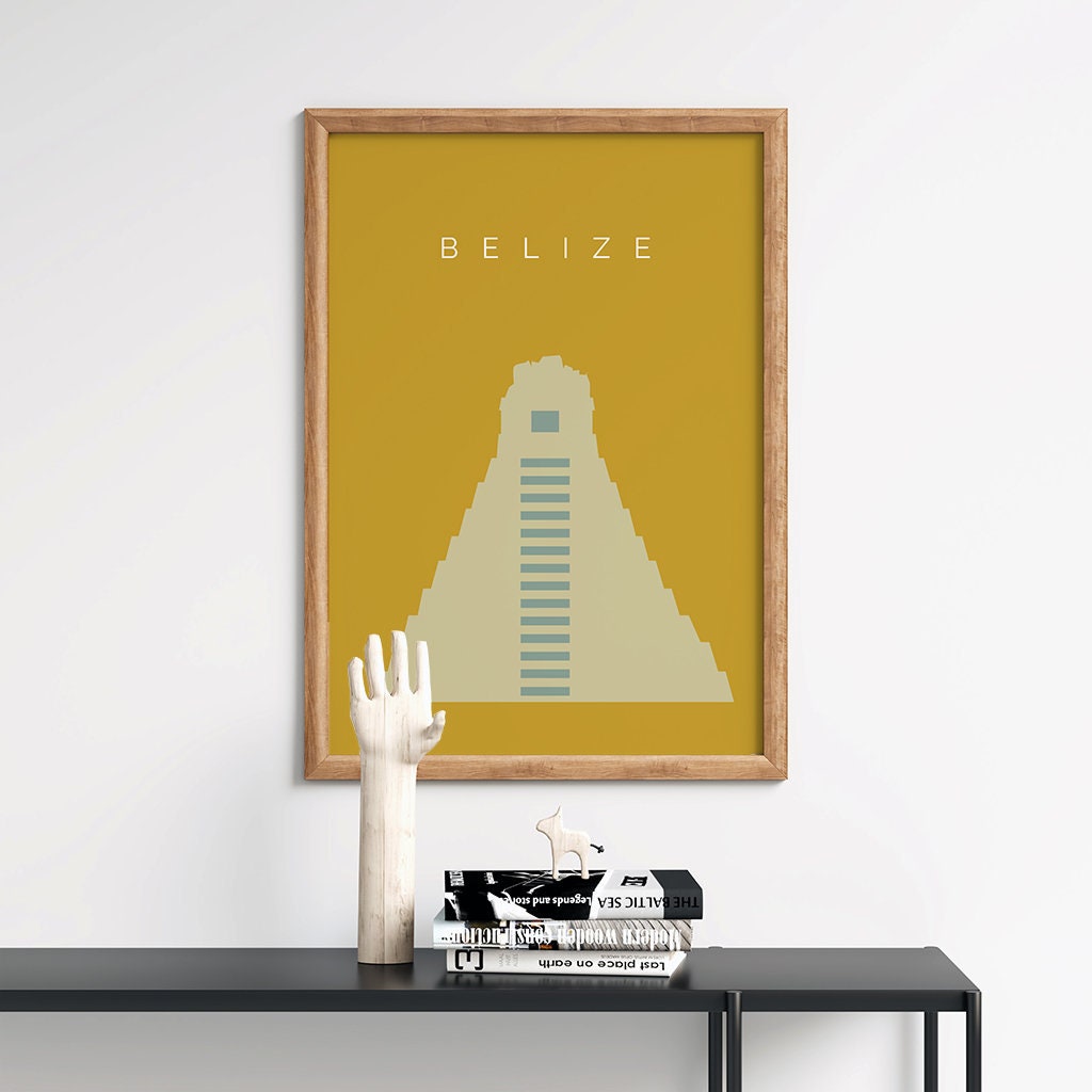 Belize Vintage Travel Posters, Maya Ruins Travel Print, Belize Land ...