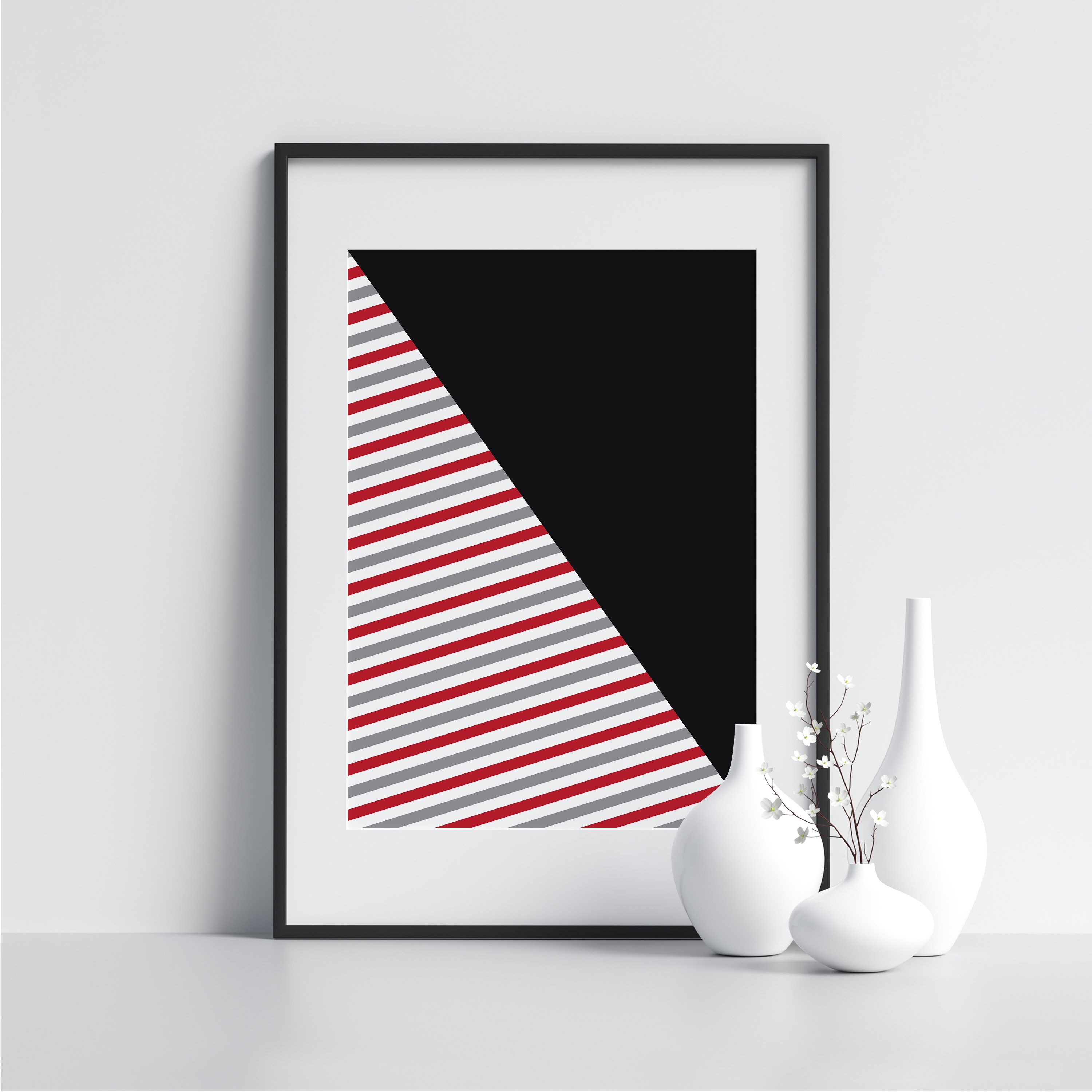 Black and Colored Half Rectangles, Abstract Painting, Geometric Wall ...