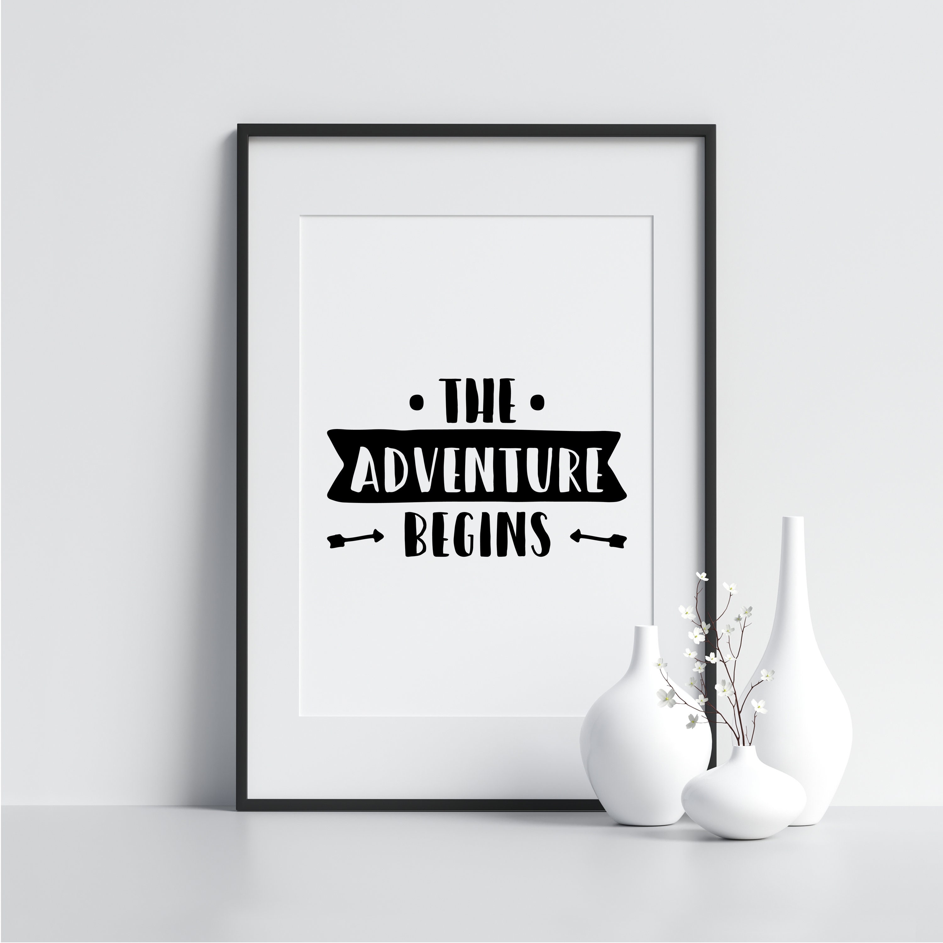 The Adventure Begins, Typography Poster, Modern Framed Print, Wall ...