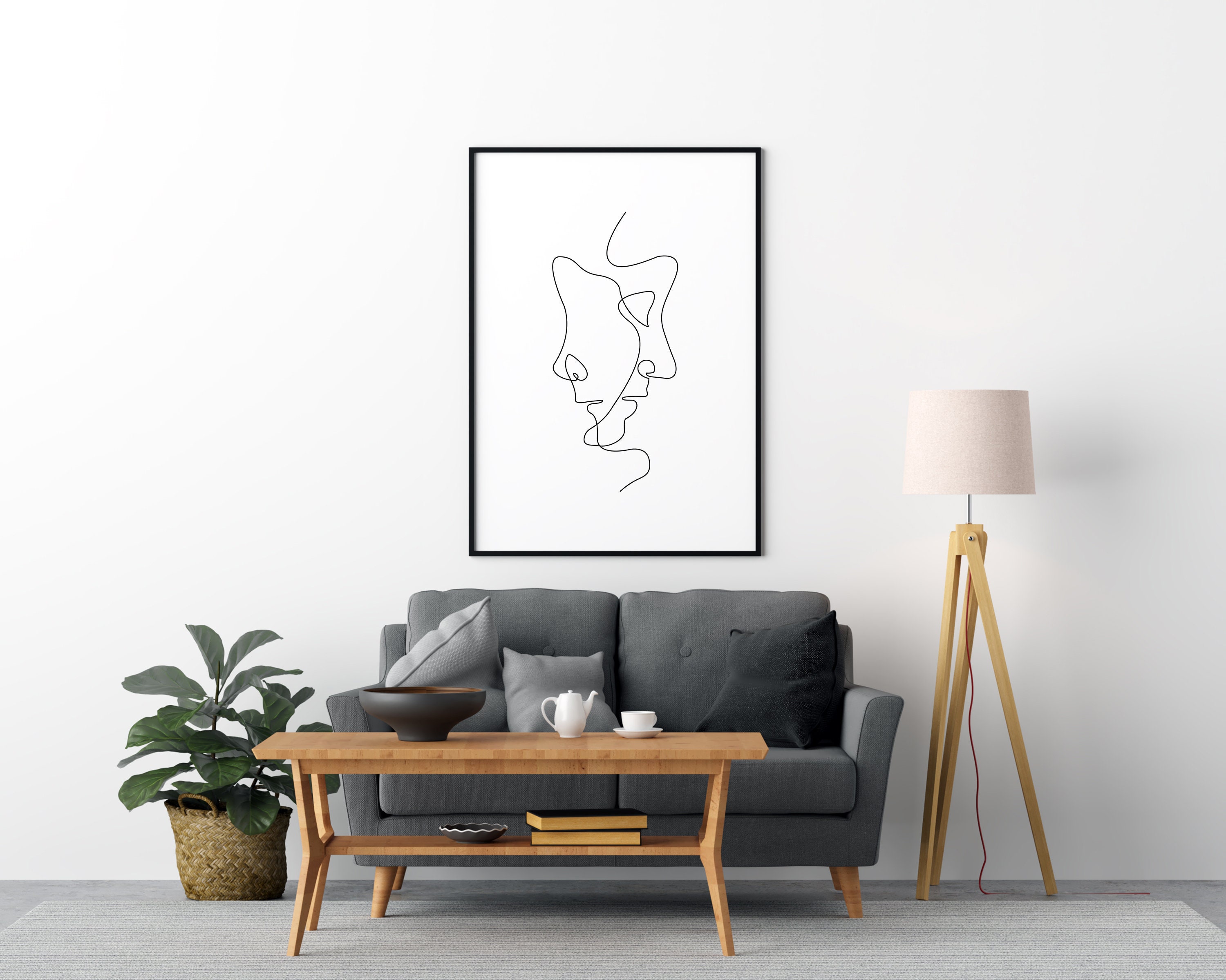 Lovers Line Drawing Wall Art Framed Wall Print Fashion Art | Etsy