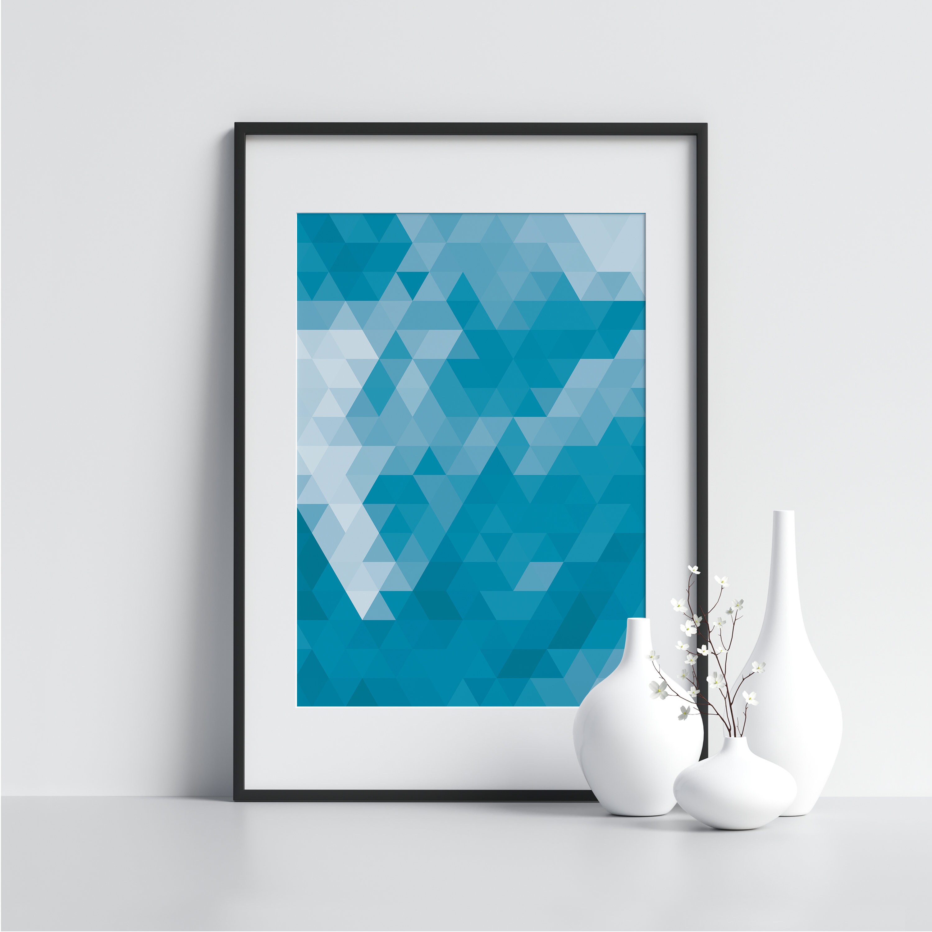 Blue Triangle Pattern Neutral Tone Abstract Painting - Etsy