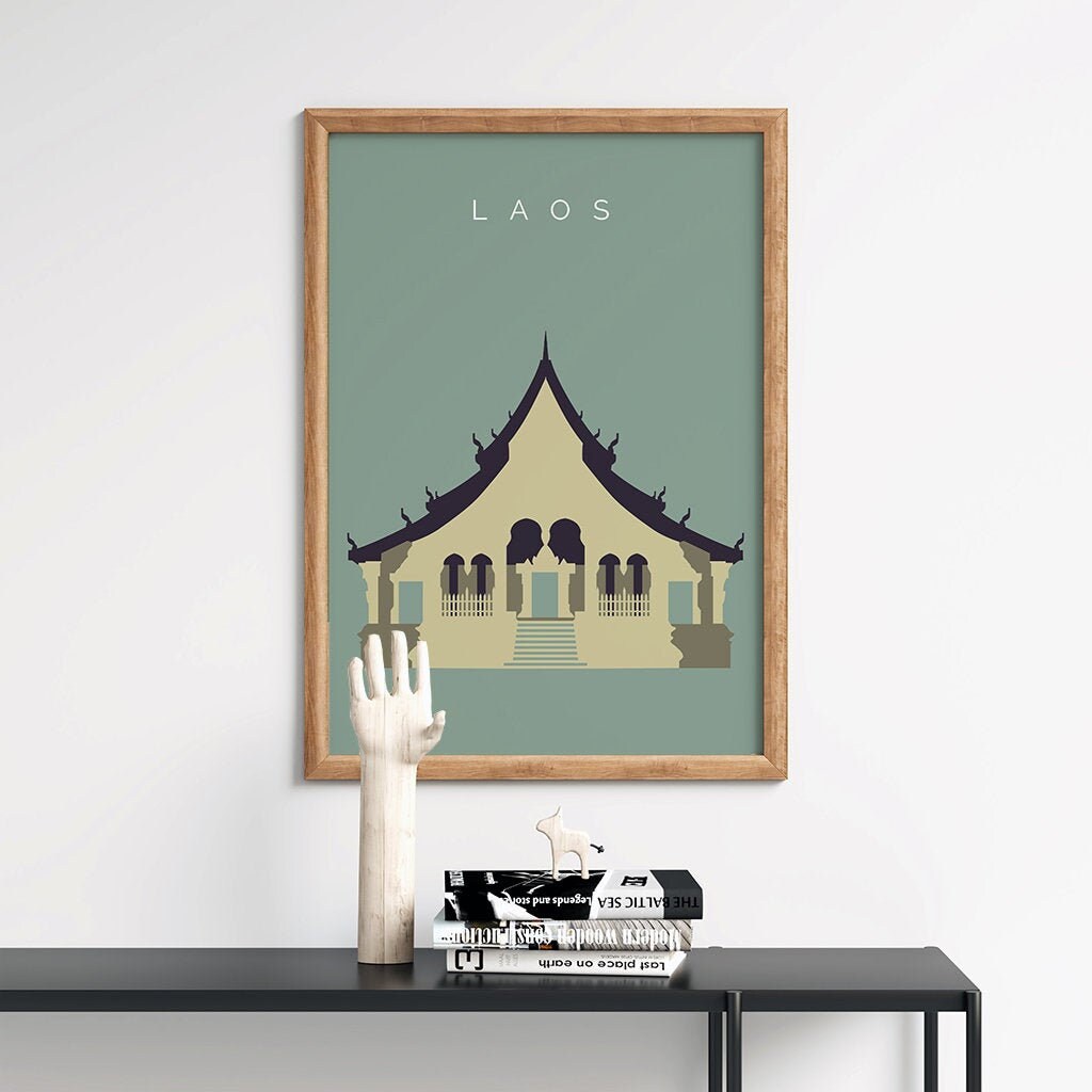 Laos Vintage Travel Posters Town of Luang Prabang Laos Art | Etsy