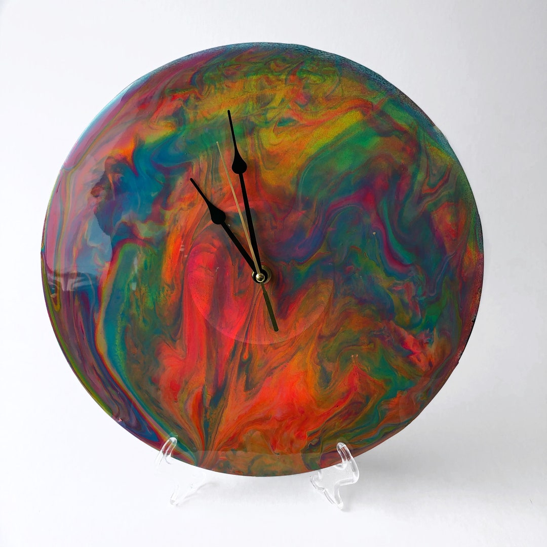 Acrylic Pour Clock/painted Vinyl Record/upcycled Vinyl Record/fluid Art ...