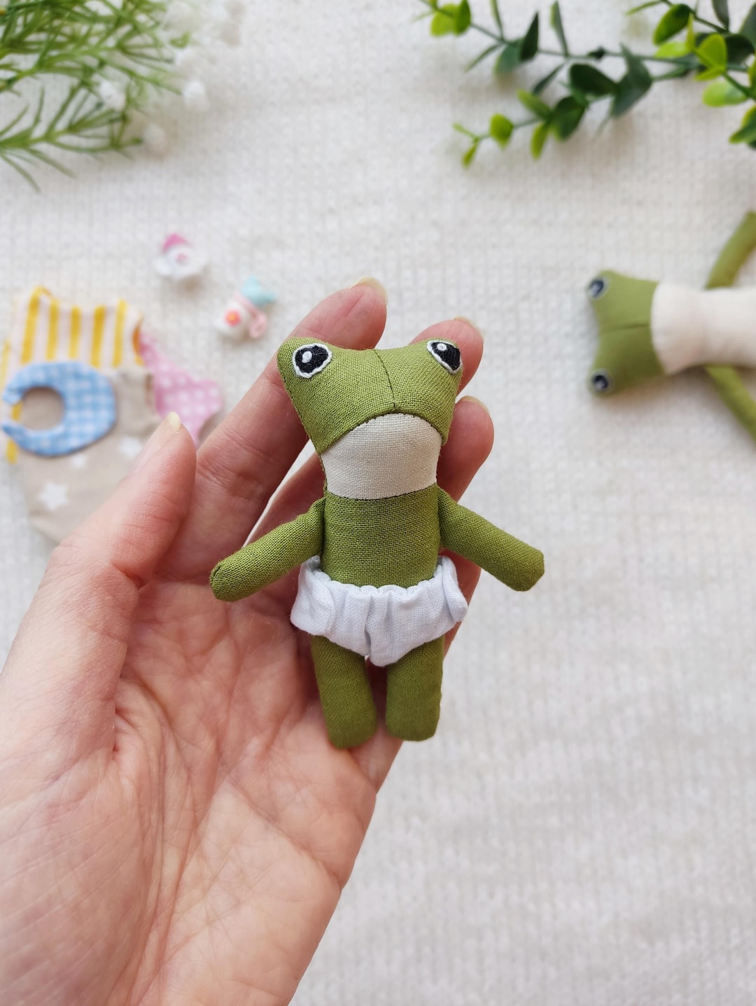 Stuffed Baby Frog in Diaper by Bannannabears / Toys for Doll House ...