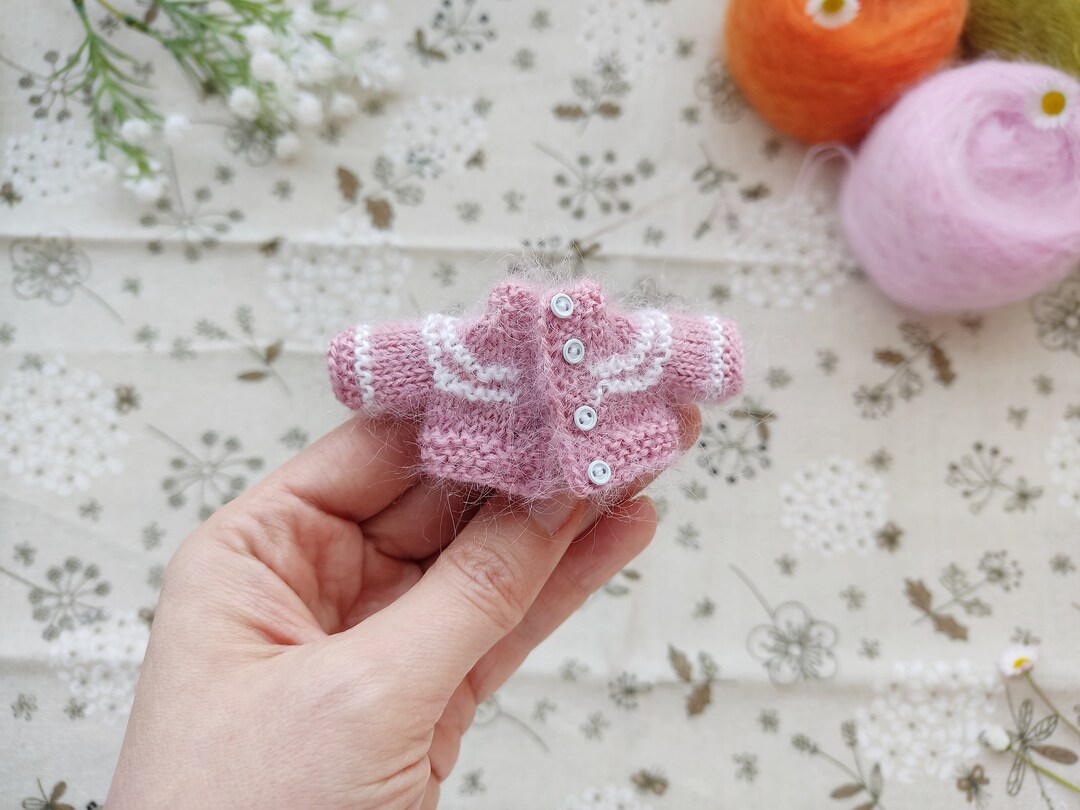 Pink Striped Sweater for Rebecca's Mouse, Cardigan for Needle-felted ...