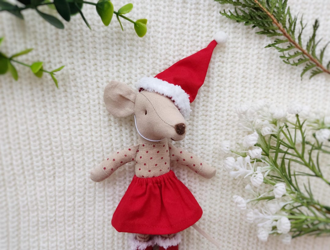 Christmas Hat and Skirt for Maileg Mouse Toy: Big Sister or Mom Mice ...