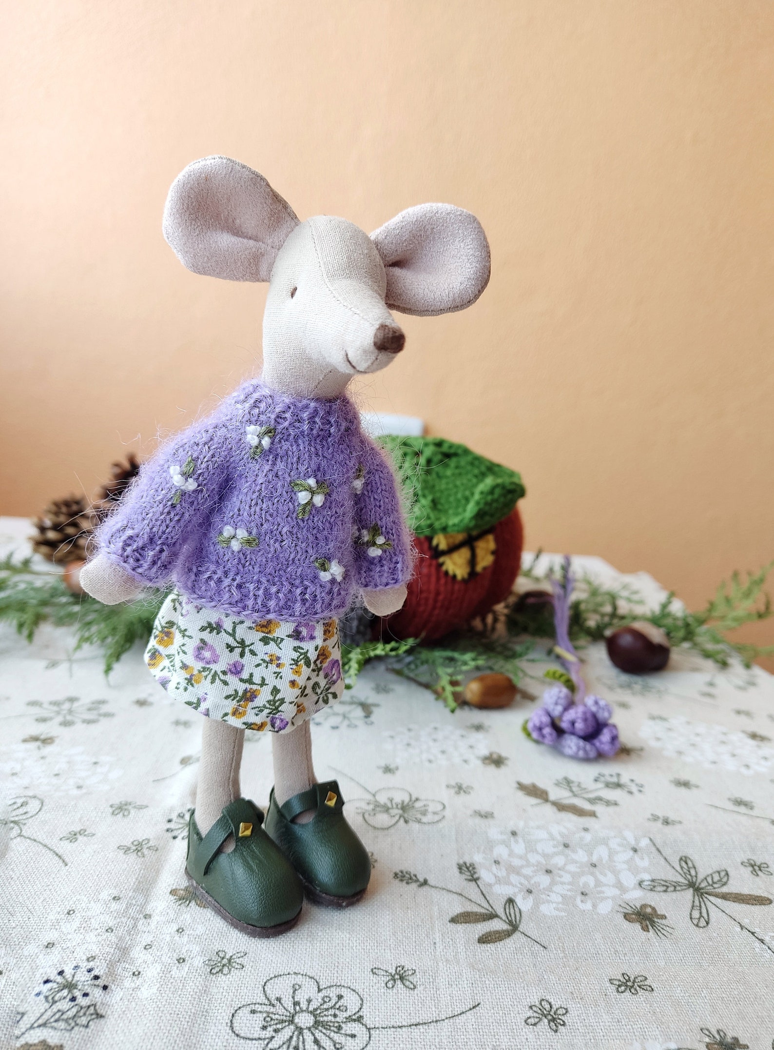 Maileg Mouse Lilac Sweater With Roses Embroidery / Big, Little Sister ...
