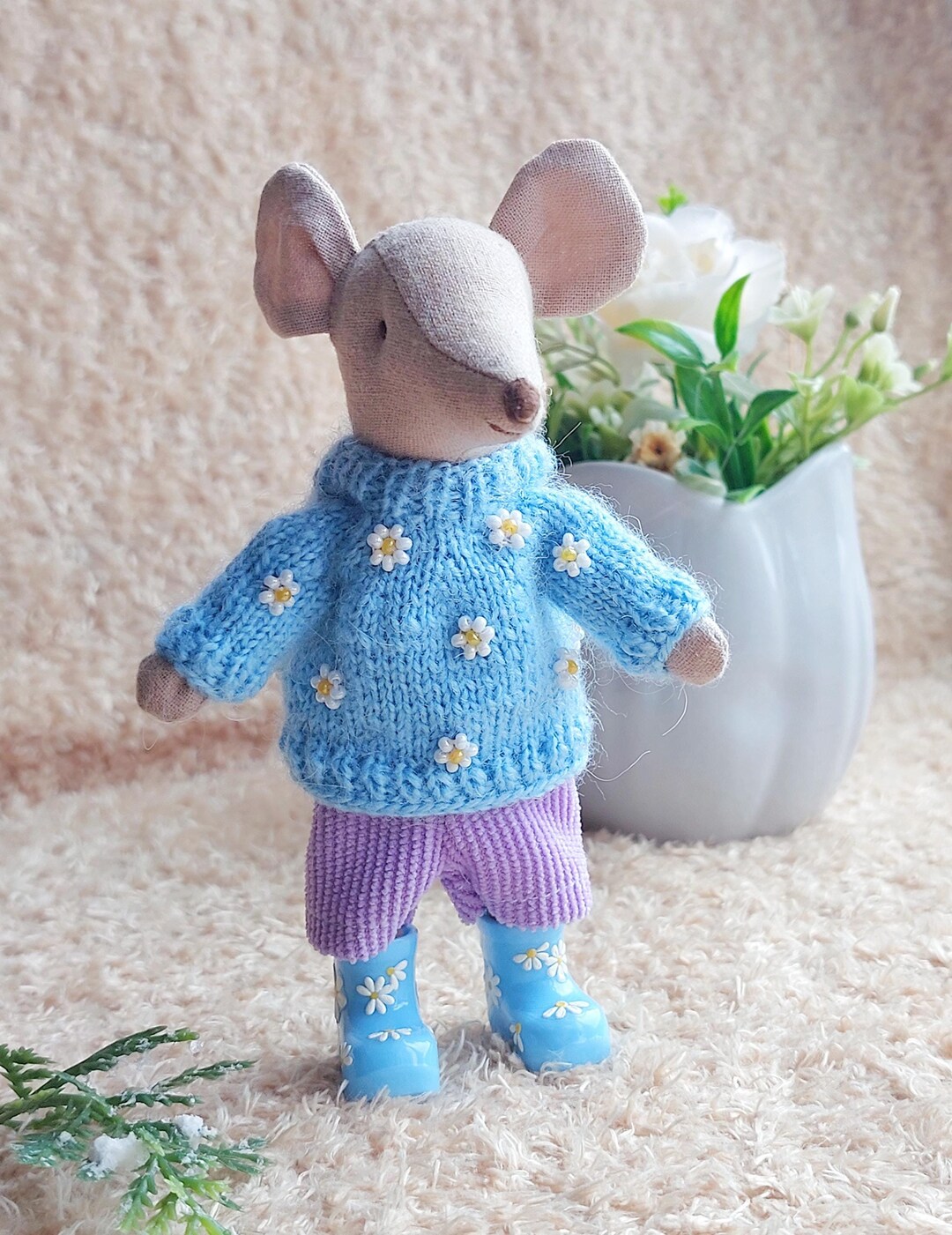 Sky Blue Rain Boots With Daisy Motif for Maileg Mouse Big and Little ...