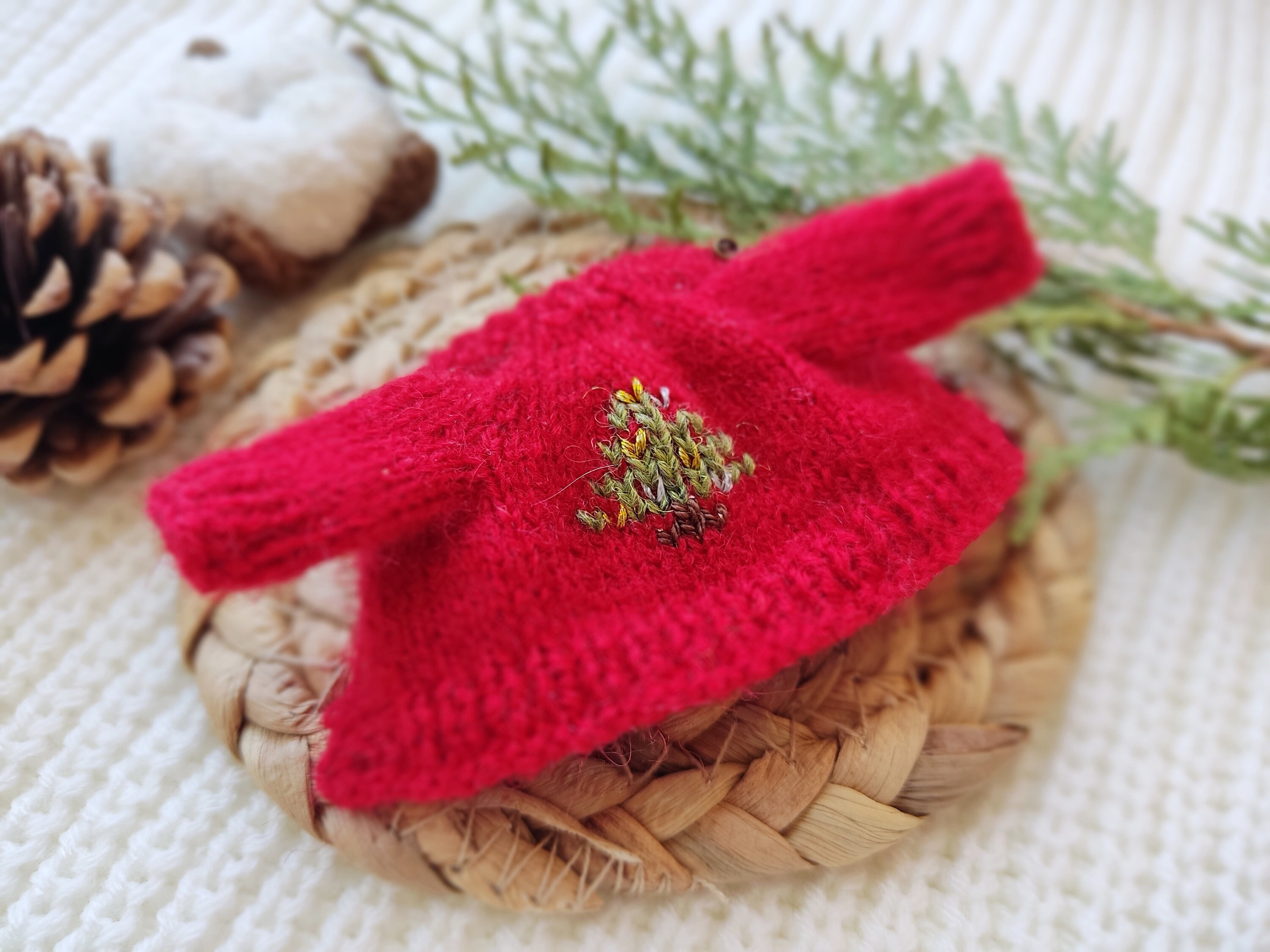 Red Christmas Sweater for Maileg Mouse Little Sister, Cardigan for Mom ...
