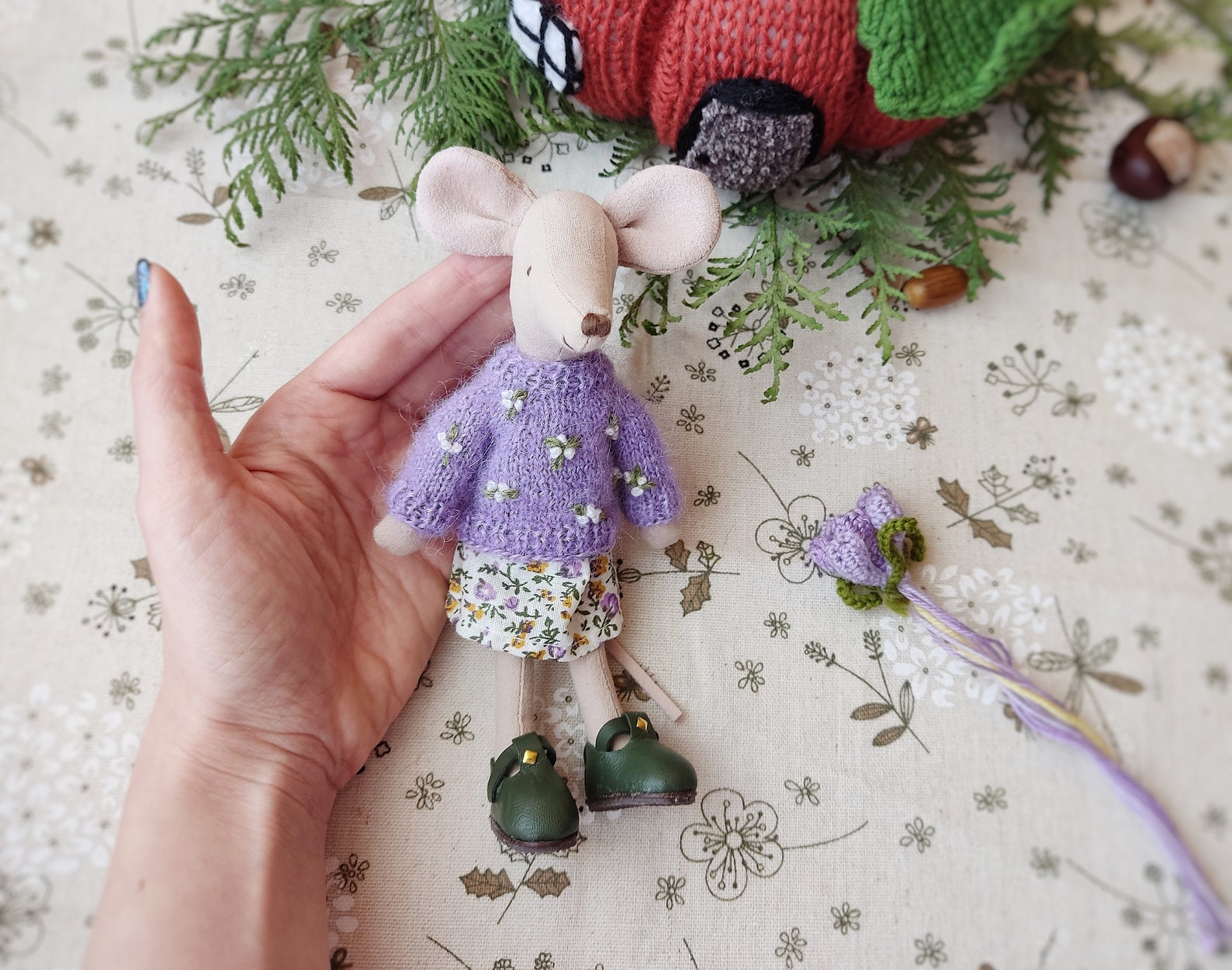 Maileg Mouse Lilac Sweater With Roses Embroidery / Big, Little Sister ...