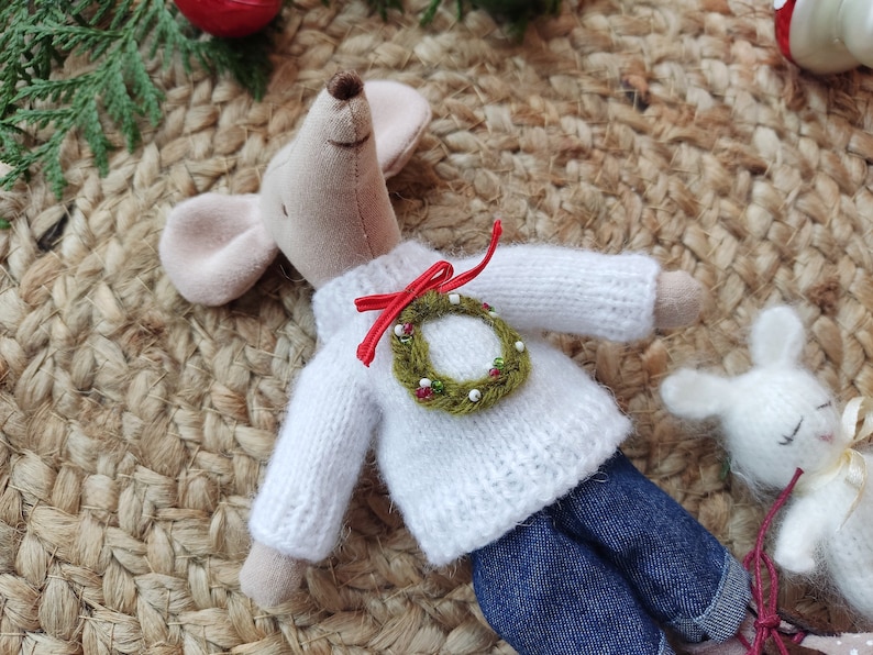 Jingle Bell Sweater for Maileg Mouse / Gray Christmas Sweater With ...