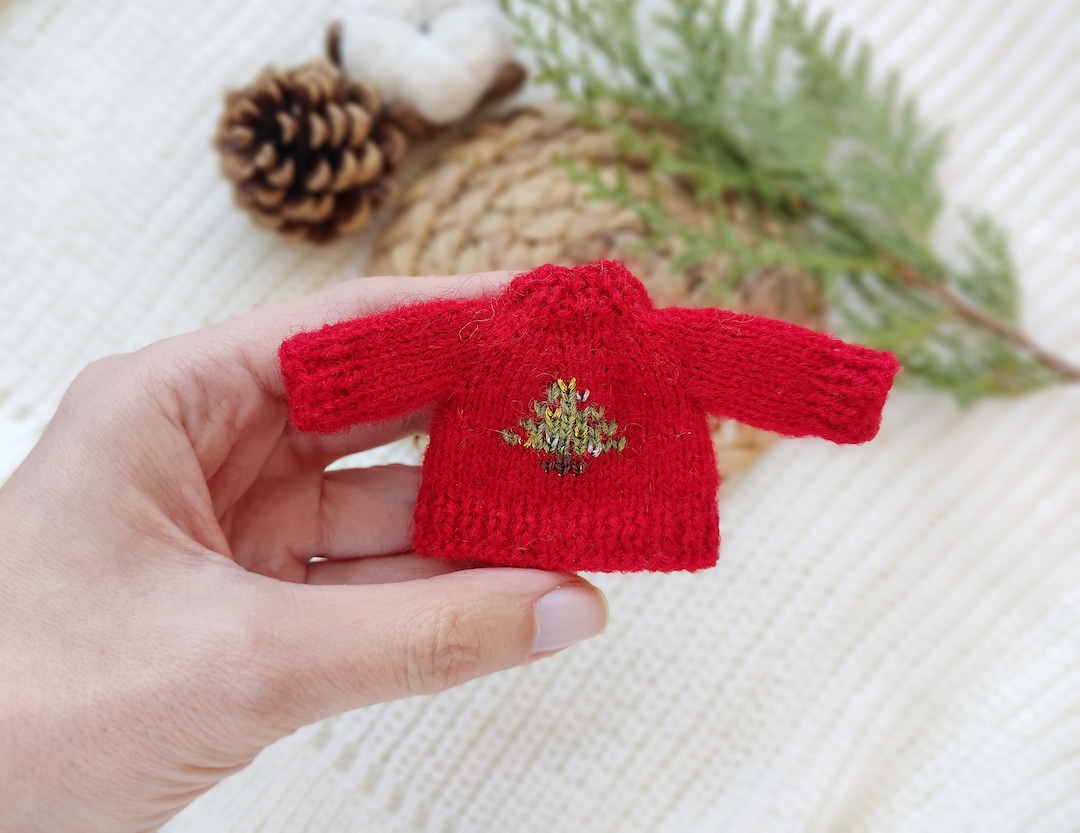 Maileg Mouse Christmas Sweater With Tree Decoration, Red Cardigan for ...
