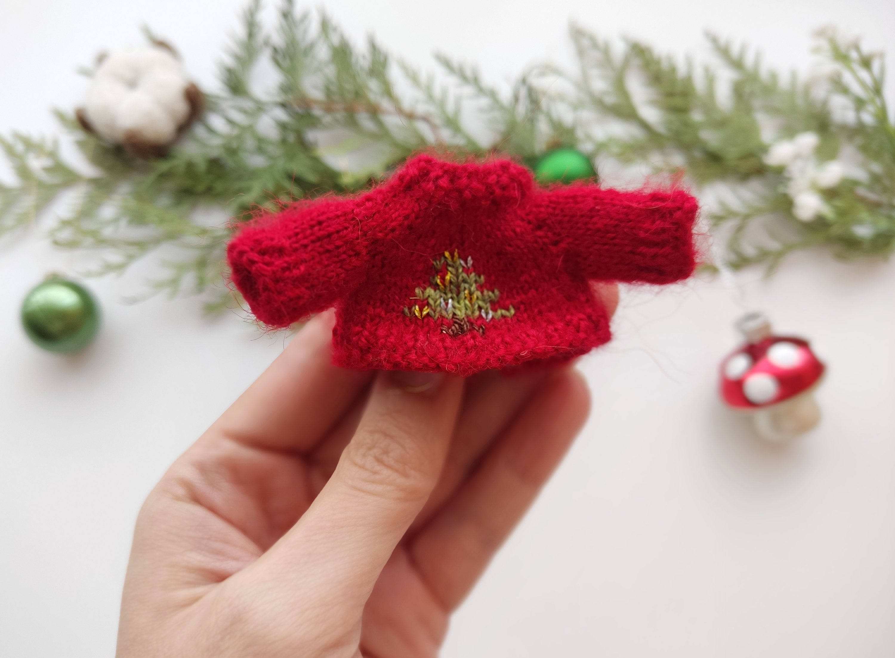 Red Christmas Sweater for Maileg Mouse Little Sister, Cardigan for Mom ...