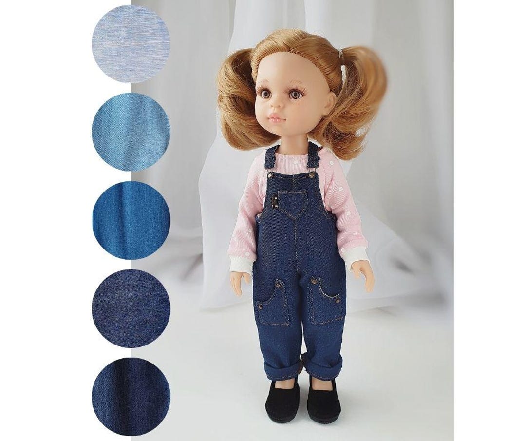 Denim Overalls for Paola Reina Boy Doll, Blue Romper for 13 Inch Doll ...