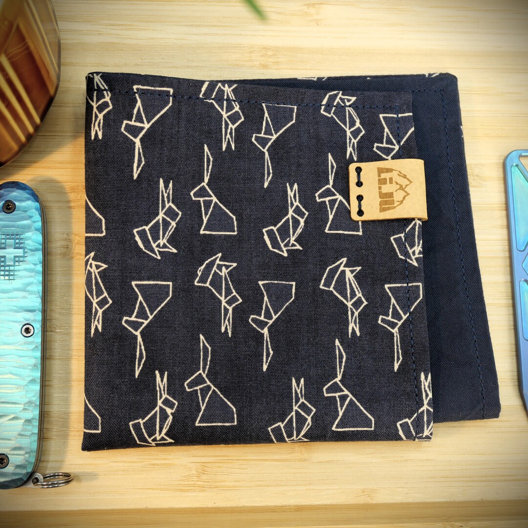 HANDKERCHIEF EDC HANK Origami Rabbits Blue/white Hand-sewn Edc Hank ...