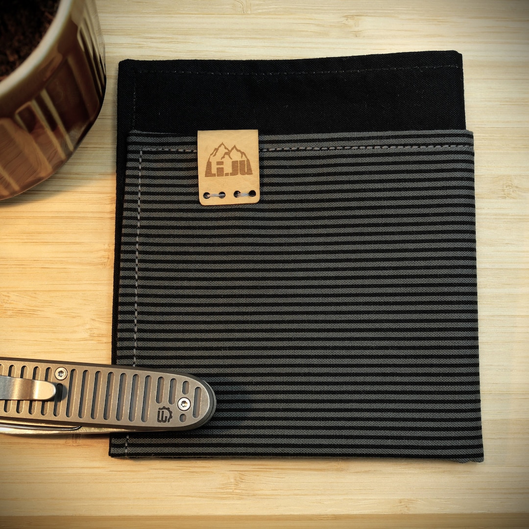 HANDKERCHIEF - EDC-HANK - Little Stripes - Grey/black Hand-sewn Edc ...