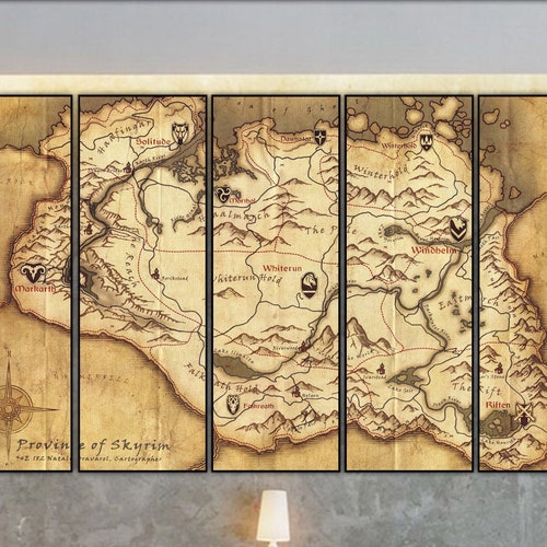 Skyrim World Map Canvas Art Framed and Ready to Hang High - Etsy