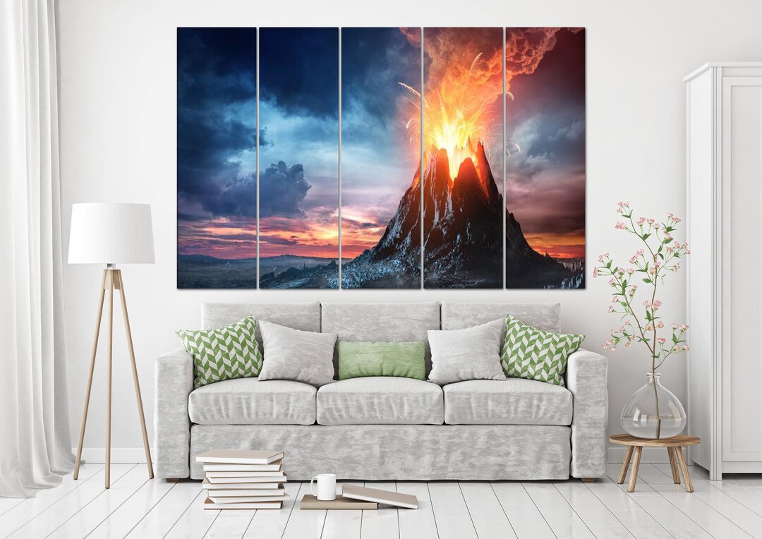 Volcano Eruption Photo Wall Art Print, Volcano Extra Large Canvas Set ...