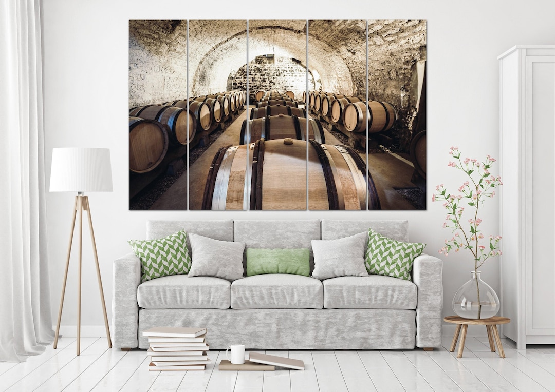 Wine Barrels in Cellar Extra Large Photo Wall Art, Wine Cellar Canvas ...