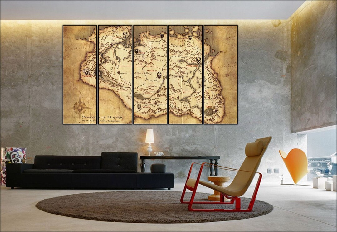 Skyrim World Map Canvas Art Framed and Ready to Hang High Quality ...
