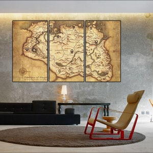 Skyrim World Map Canvas Art Framed and Ready to Hang High Quality ...