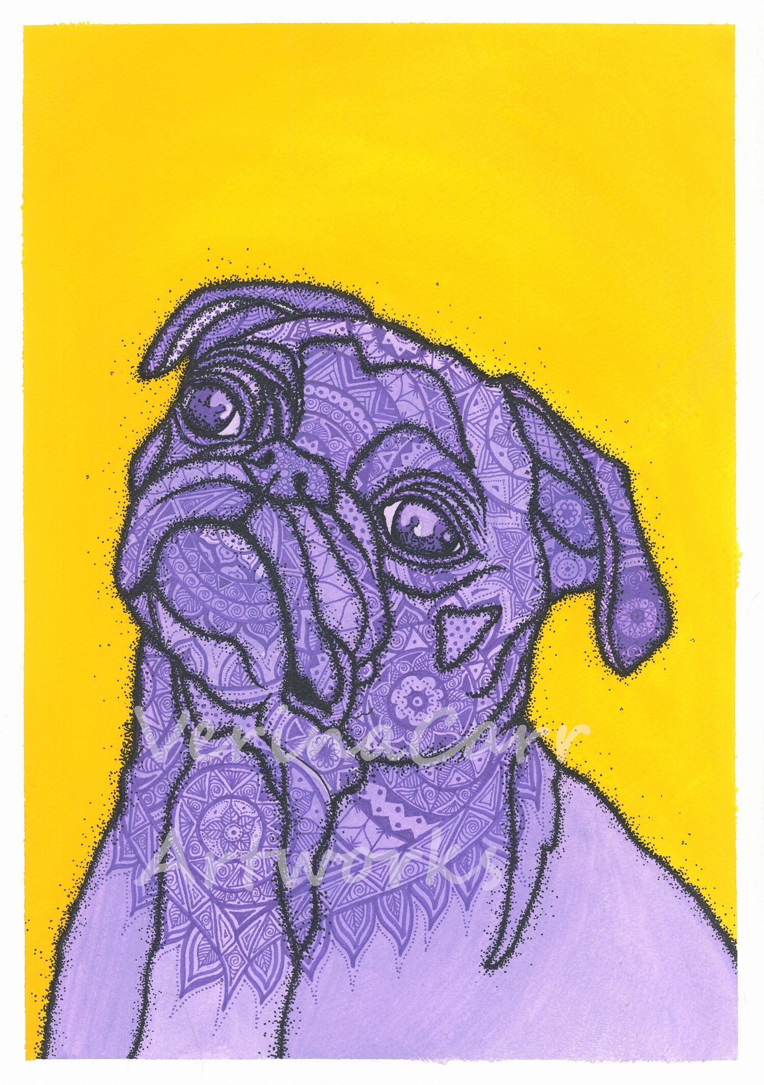 Fine Art Print of my original artwork entitled Purple Pug - Etsy.de