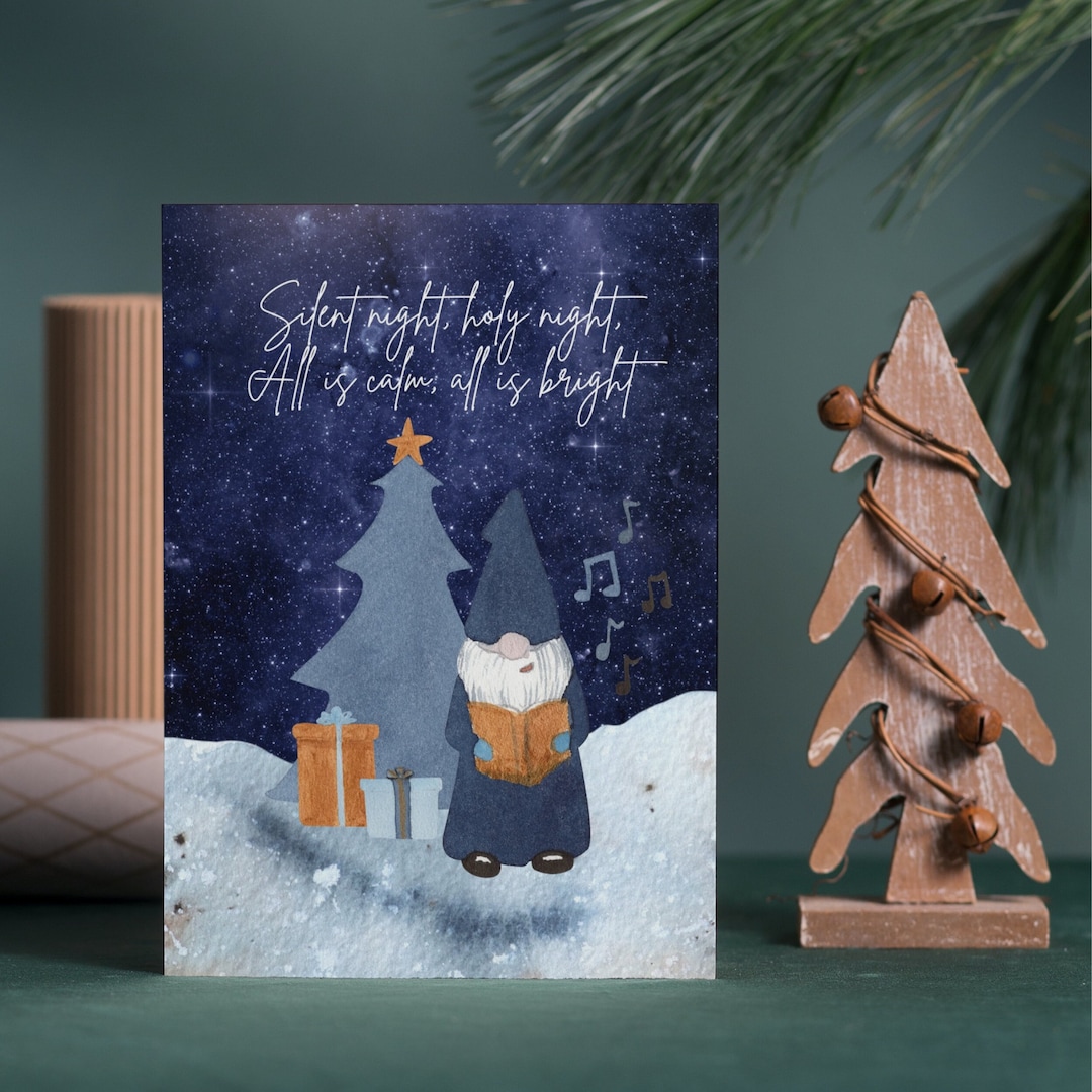 Silent Night Printable Christmas Carol Singing Gnome - Etsy UK