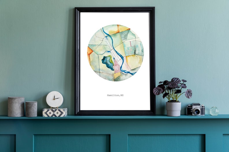 Watercolour Map of Hamilton, Hamilton Art, New Zealand, Colourful City ...
