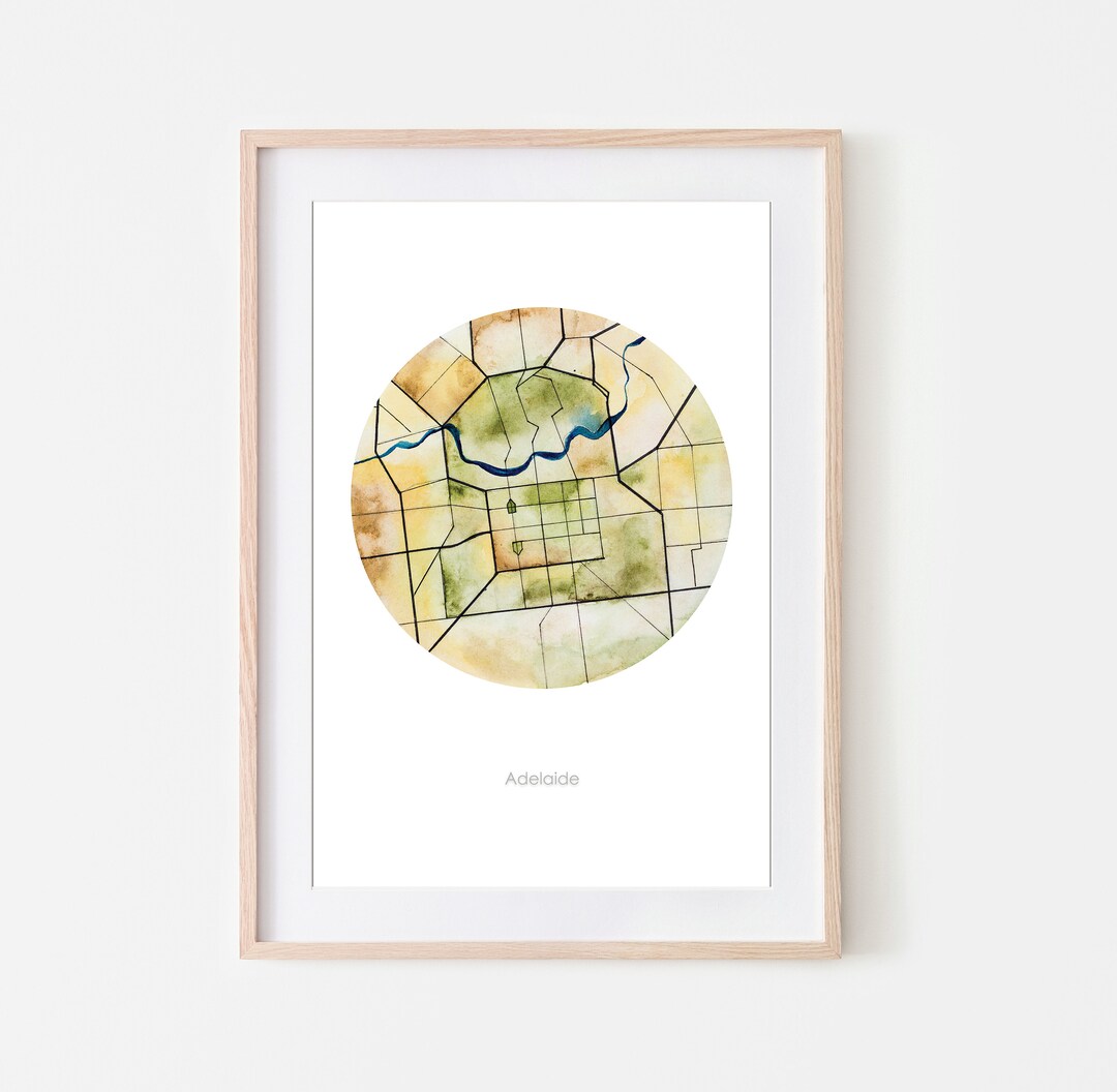 Watercolour Map of Adelaide, Adelaide Art, Colourful City Map, Wall ...