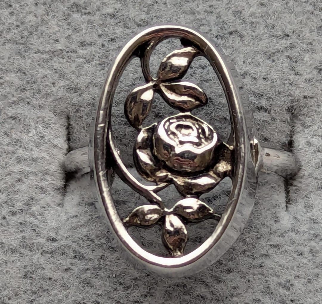 Vintage Avon Rose Ring: 1970s Silver Tone Filigree Floral, Adjustable ...