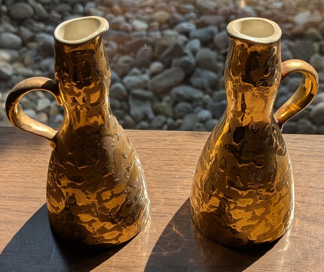 1960s Weeping Gold Oil and Vinegar Pitchers: Mid Century Modern Italy ...