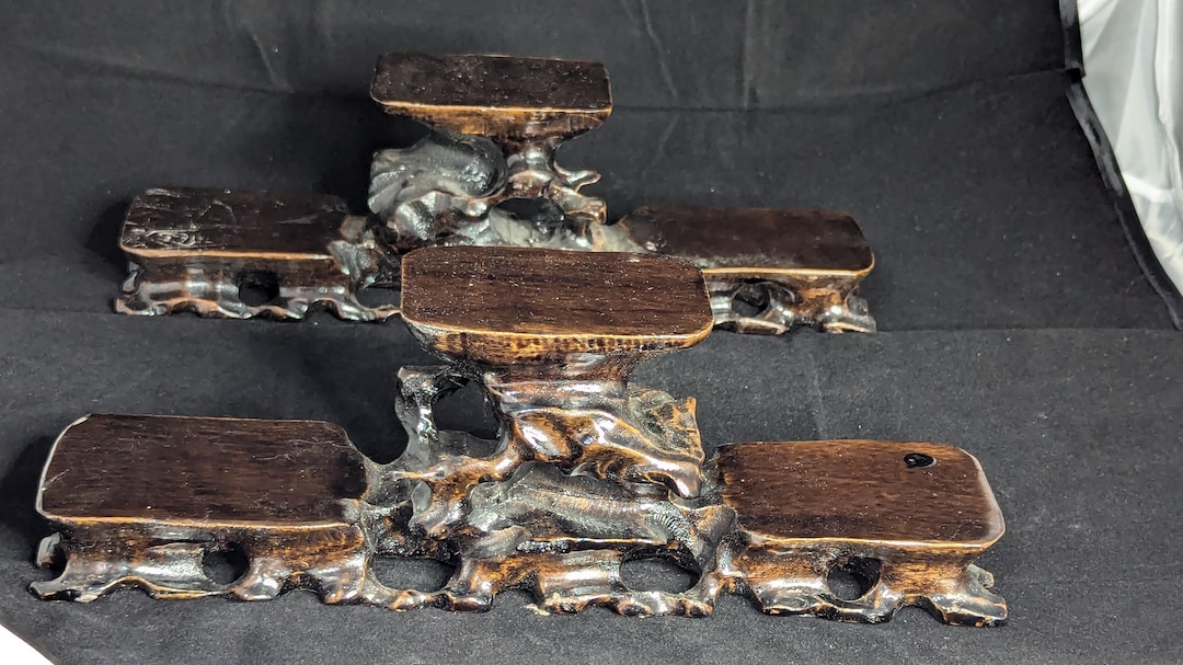 2 Wooden Crafted Triple Display Stands for Netsuke Snuff Bottle ...