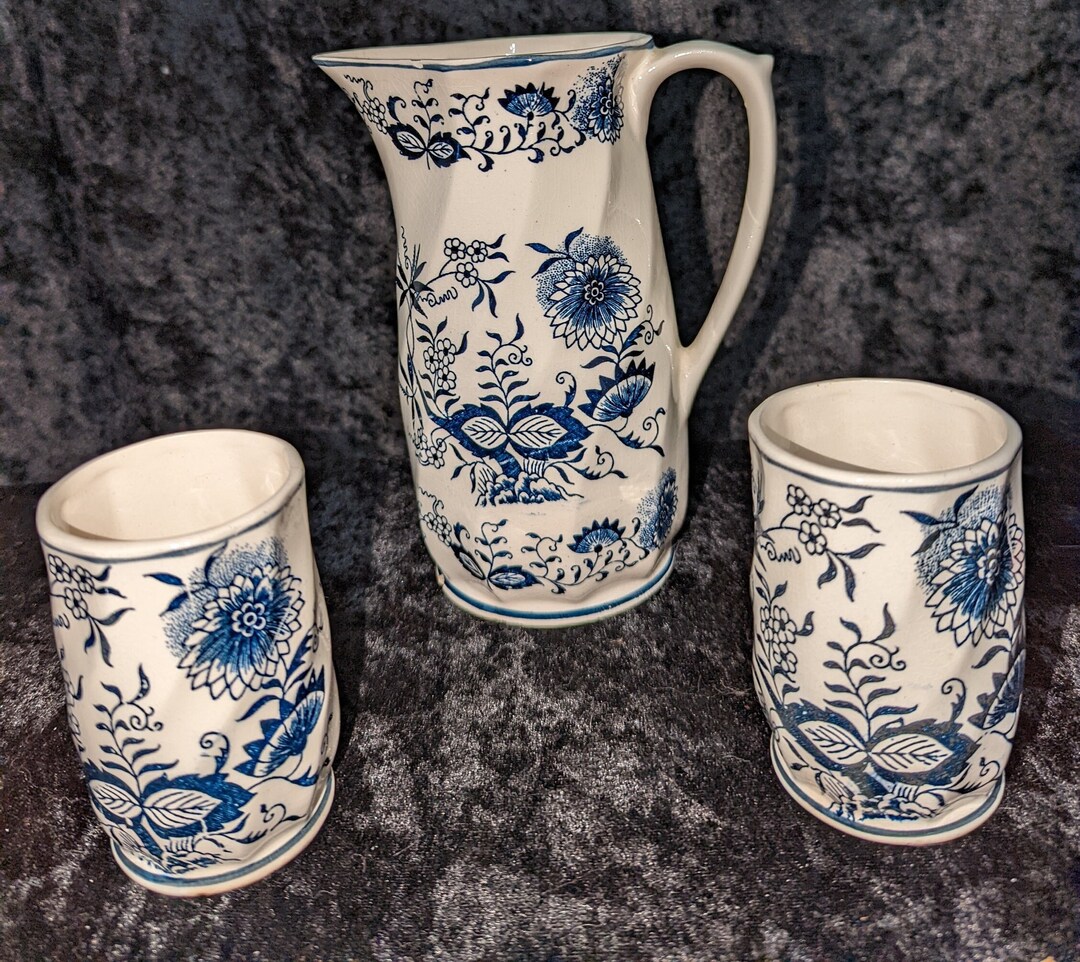 Mid 20th Century Victoria Ware Ironstone Floral Ribbed Blue and Cream ...