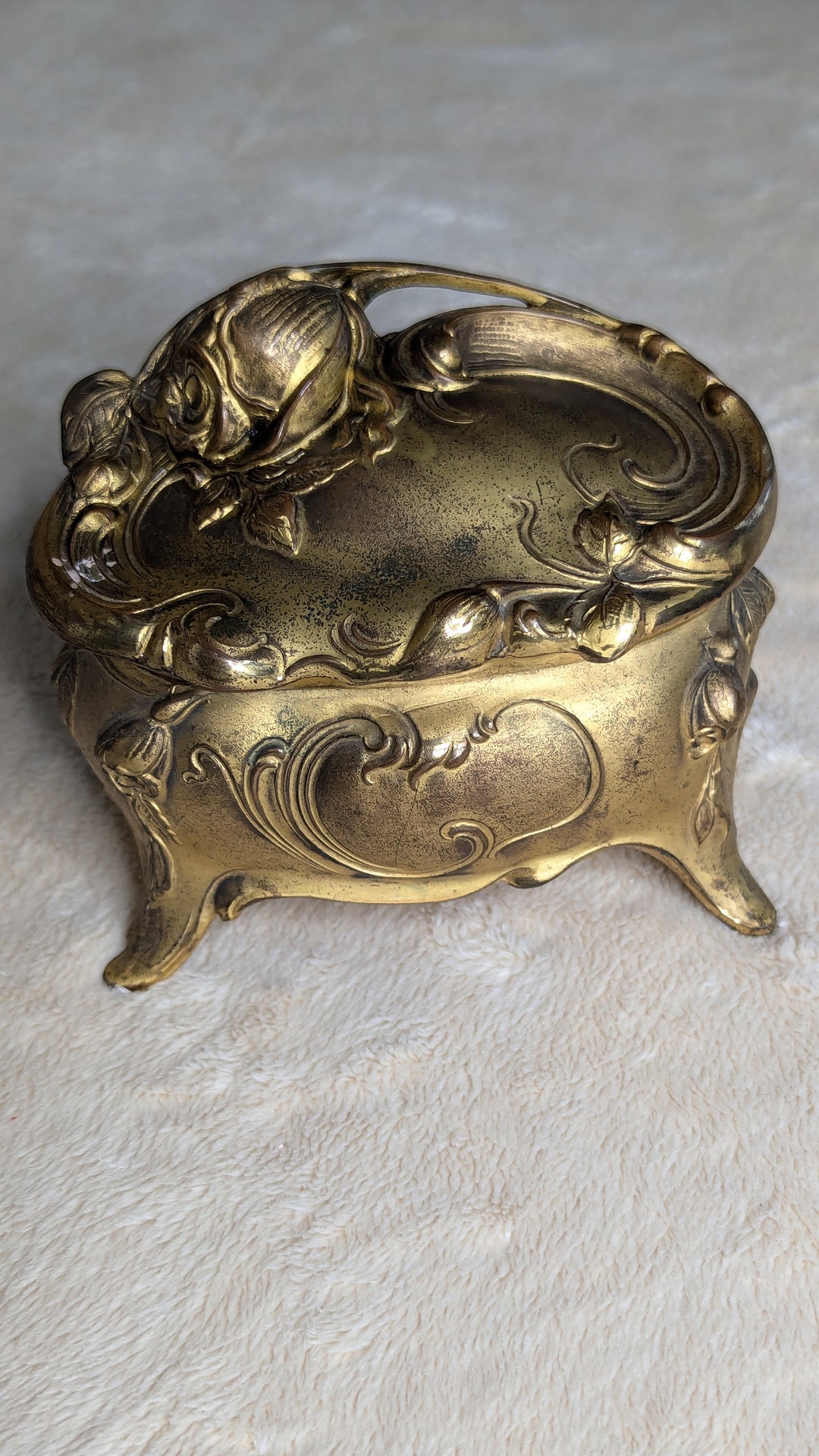Vintage Metal Gilded Trinket Box 1960s. Art NOUVEAU JB Jennings Bros ...