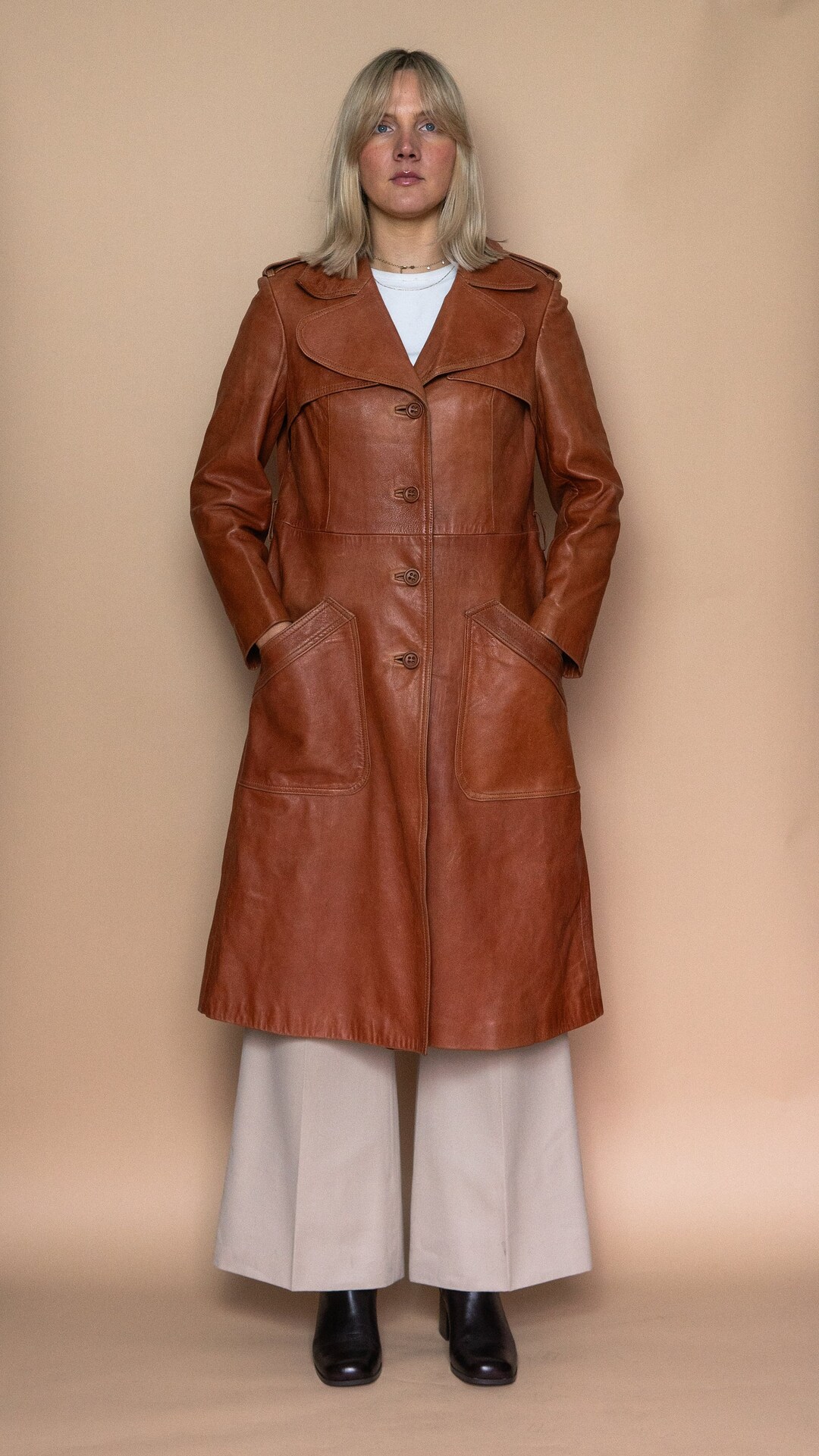 1960s Terracotta Rare Unique Leather Trench Coat Size S-M - Etsy