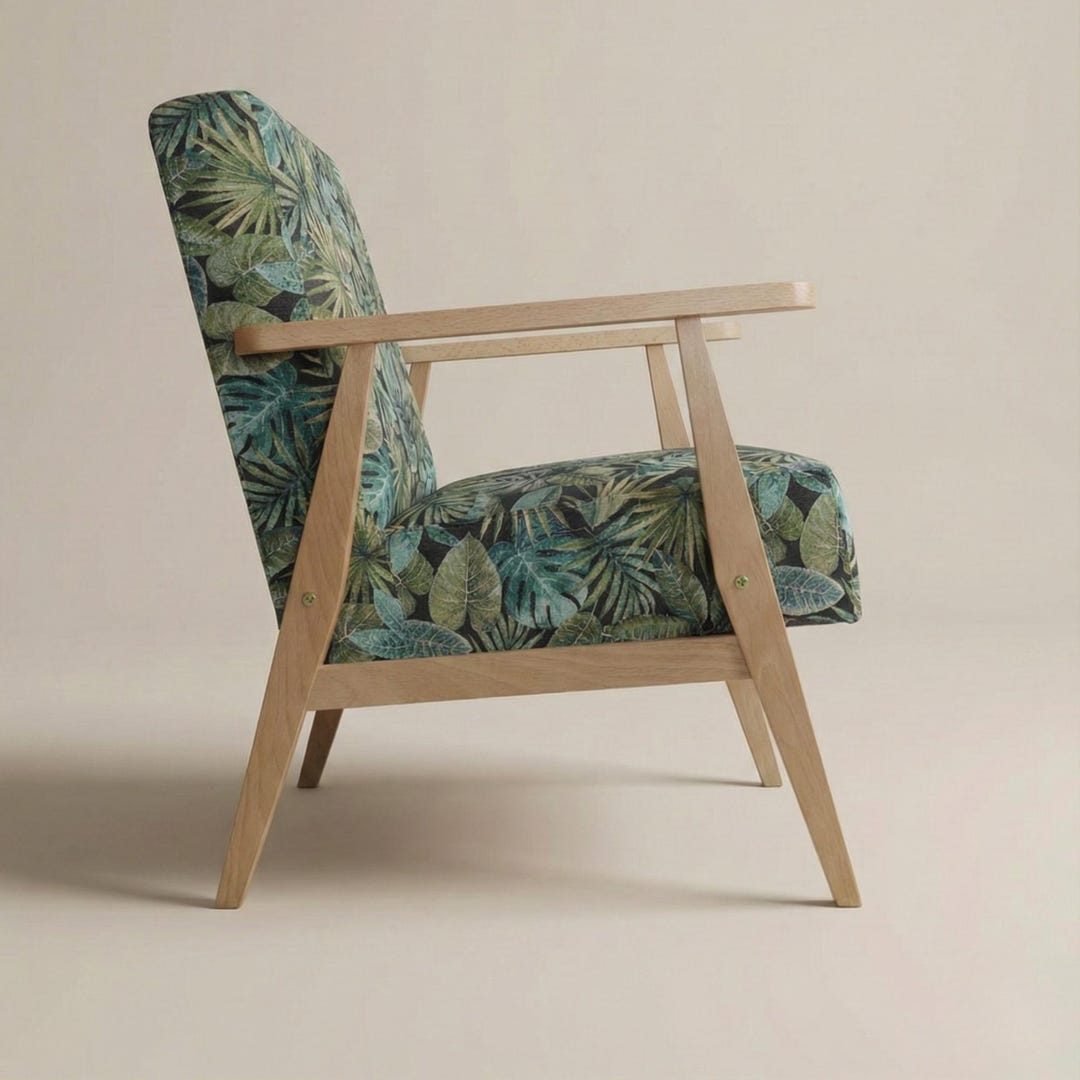 Tropical Leaves Armchair With Oak or Beech Wood Body, a Minimalist ...